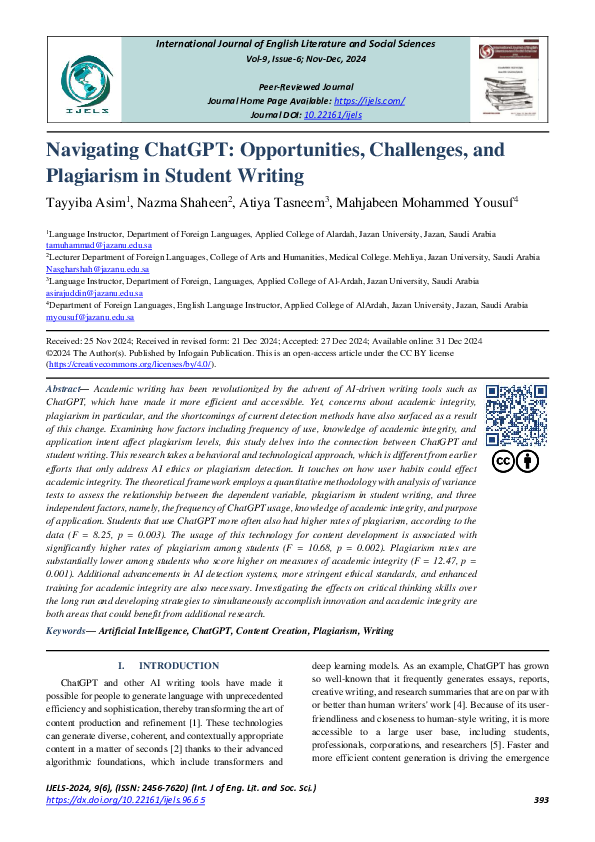 (PDF) Navigating ChatGPT: Opportunities, Challenges, and Plagiarism in ...