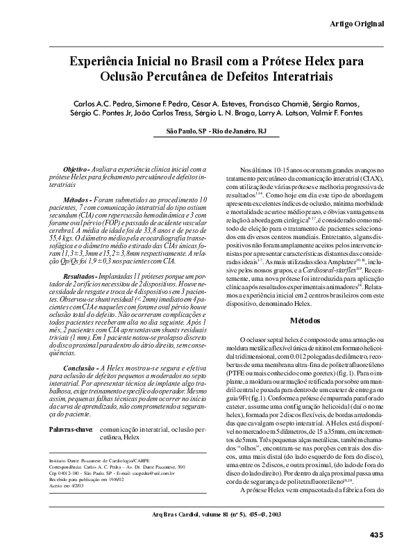 (PDF) Experiência Inicial No Brasil Com a Prótese Helex Para Oclusão ...