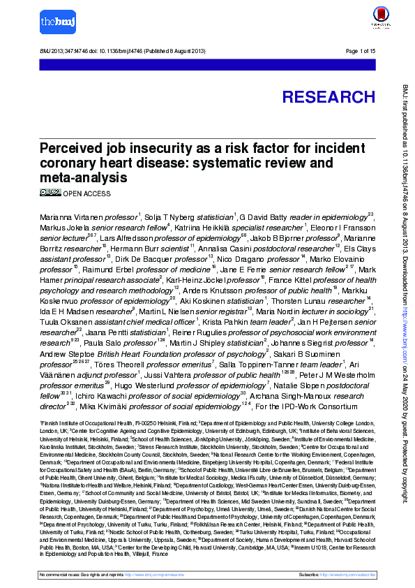 (PDF) Perceived job insecurity as a risk factor for incident coronary ...