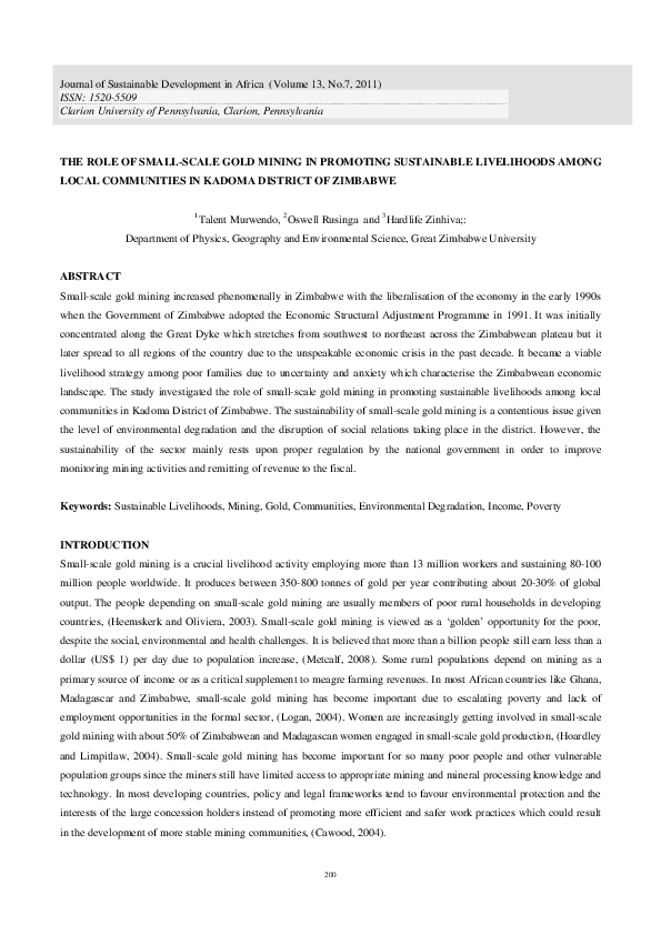 (PDF) The Role of Small-Scale Gold Mining in Promoting Sustainable ...