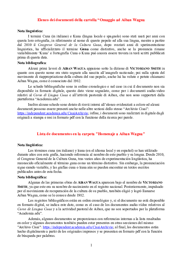 (PDF) Elenco dei documenti / Lista de documentos