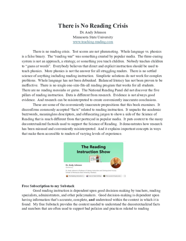 (PDF) There is No Reading Crisis