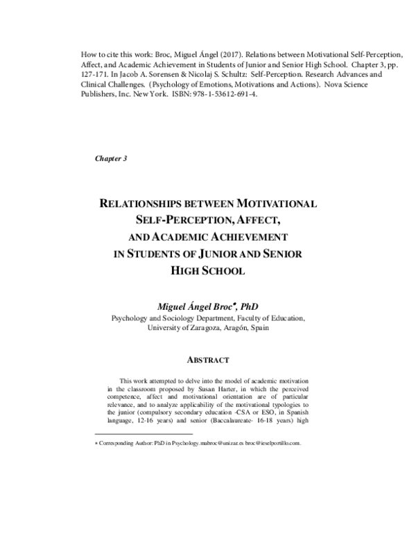 (PDF) RELATIONSHIPS BETWEEN MOTIVATIONAL SELF-PERCEPTION, AFFECT, AND ...