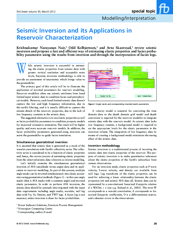 (PDF) Seismic inversion and its applications in reservoir characterization