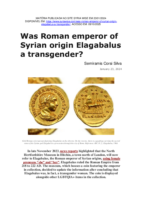 (PDF) Was Roman emperor of Syrian origin Elagabalus a transgender?