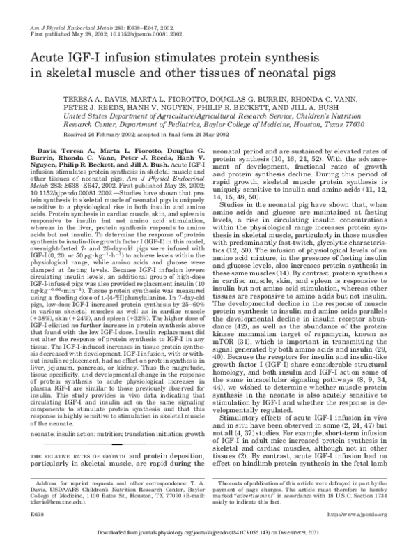 (PDF) Acute IGF-I infusion stimulates protein synthesis in skeletal ...