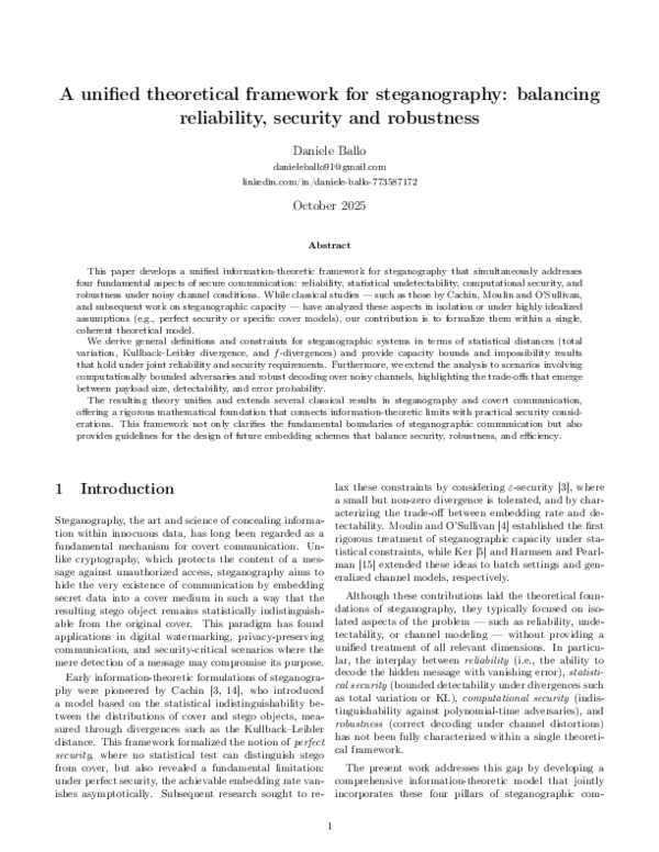 (PDF) A unified theoretical framework for steganography: balancing ...