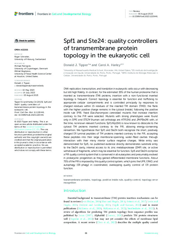(PDF) Spf1 and Ste24: quality controllers of transmembrane protein ...