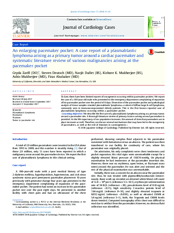 (PDF) An enlarging pacemaker pocket: A case report of a plasmablastic ...