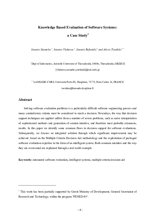 (PDF) Knowledge based evaluation of software systems: a case study