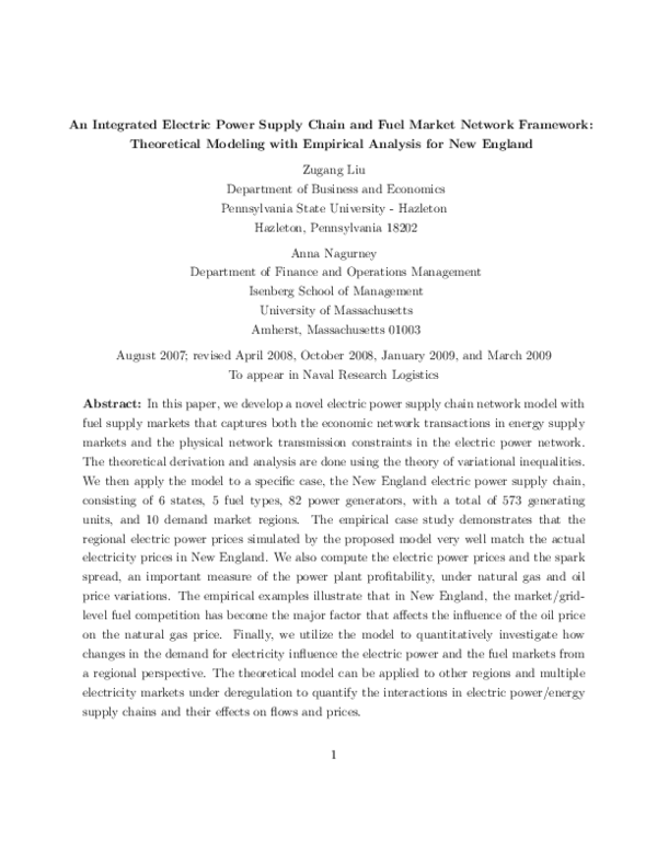 (PDF) An integrated electric power supply chain and fuel market network ...