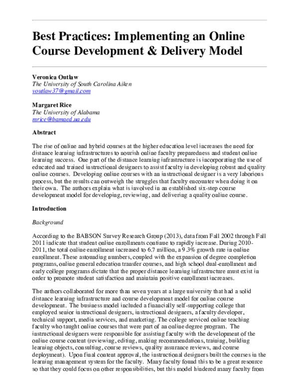 (PDF) Best practices: Implementing an online course development ...