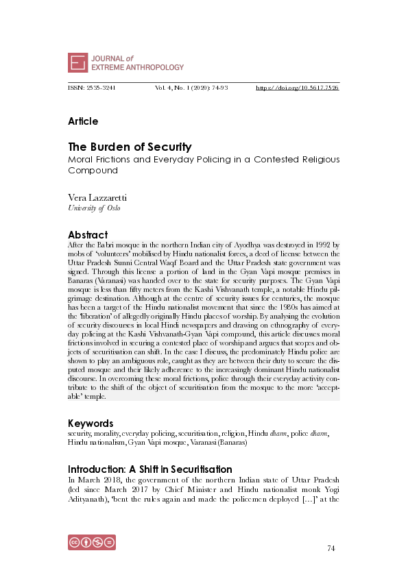(PDF) The Burden of Security: Moral frictions and everyday policing in ...