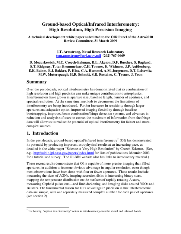 (PDF) Ground-based Optical/Infrared Interferometry: High Resolution ...