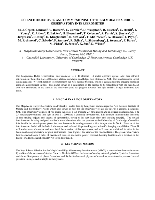 (PDF) Science Objectives and Commissioning of the Magdalena Ridge ...