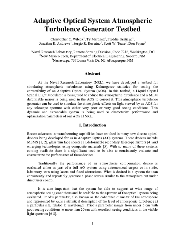 (PDF) Adaptive optical system atmospheric turbulence generator testbed