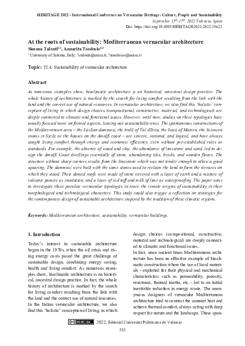 (PDF) At the roots of sustainability: Mediterranean vernacular architecture