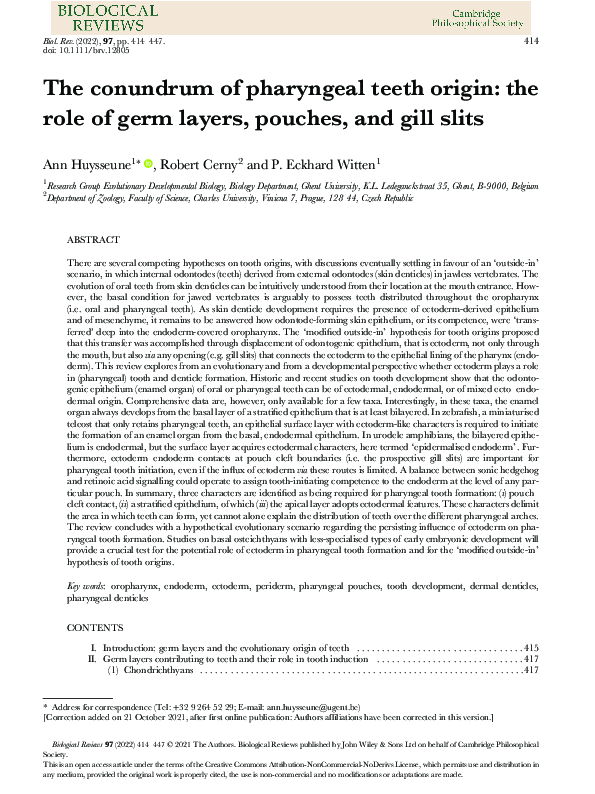 (PDF) The conundrum of pharyngeal teeth origin: the role of germ layers ...