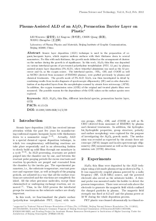 (PDF) Plasma-Assisted ALD of an Al2O3Permeation Barrier Layer on Plastic