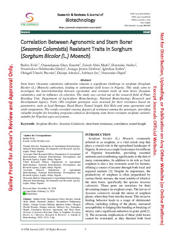 (PDF) Correlation Between Agronomic and Stem Borer (Sesamia Calamistis ...