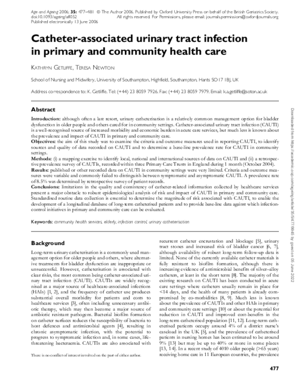 (PDF) Catheter-associated urinary tract infection in primary and ...