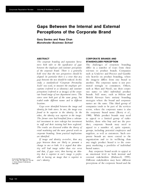 (PDF) Gaps Between the Internal and External Perceptions of the ...
