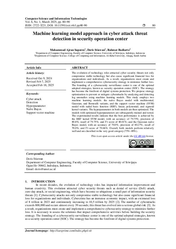 (PDF) Machine learning model approach in cyber attack threat detection ...
