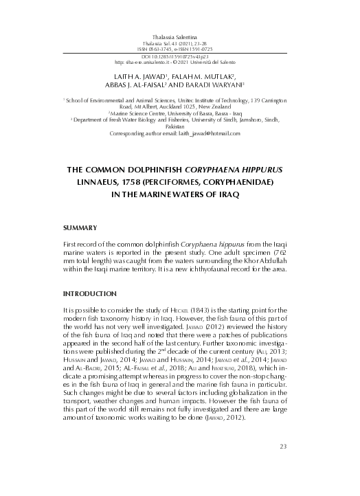 (PDF) The common dolphinfish Coryphaena hippurus linnaeus, 1758 ...