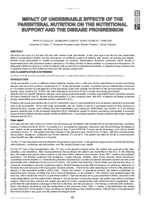(PDF) Impact Of Undesirable Effects Of The Parenteral Nutrition On The ...
