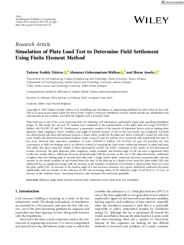 (PDF) Simulation of Plate Load Test to Determine Field Settlement Using ...