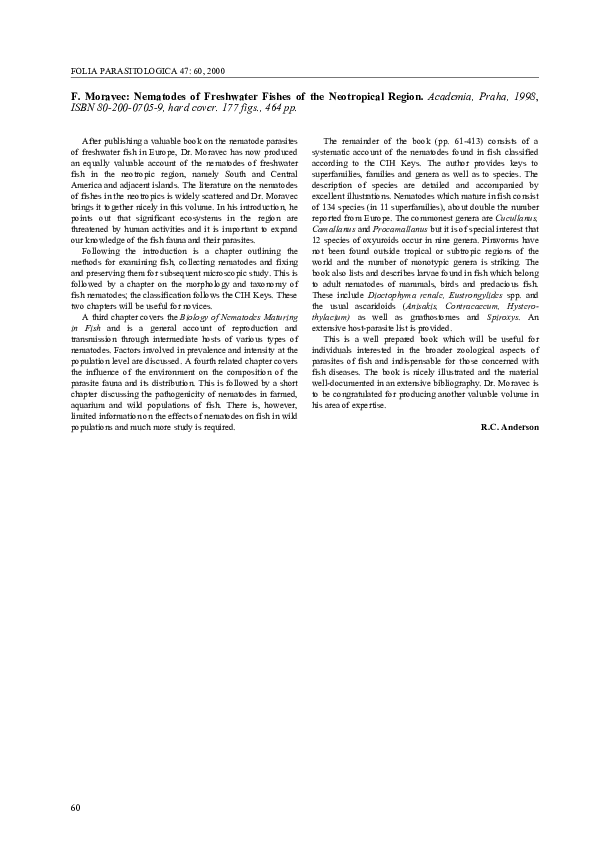 (PDF) Nematodes of Freshwater Fishes of the Neotropical Region