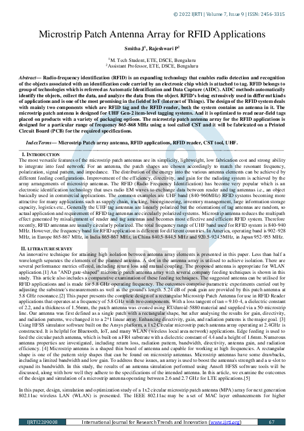 (PDF) Microstrip Patch Antenna Array for RFID Applications