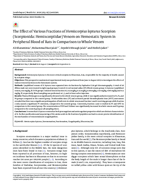 (PDF) The Effect of Various Fractions of Hemiscorpius lepturus Scorpion ...
