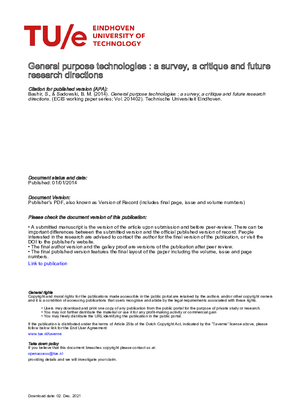 (PDF) General purpose technologies: A survey, a critique and future ...