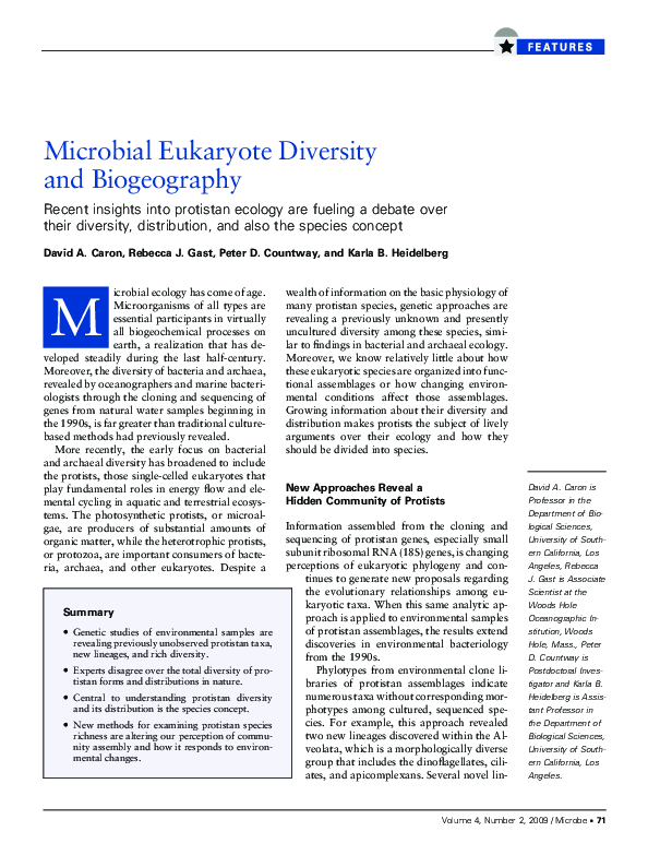 (PDF) Microbial eukaryote diversity and biogeography