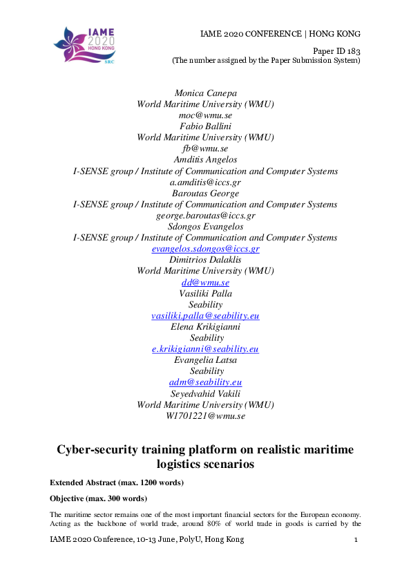 (PDF) Cyber-security training platform on realistic maritime logistics scenarios