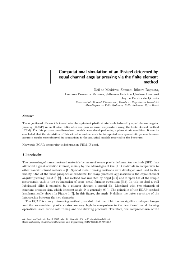 (PDF) Computational simulation of an IF-steel deformed by equal channel angular pressing via the ...
