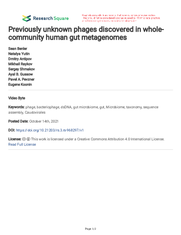 (PDF) Previously unknown phages discovered in whole-community human gut ...