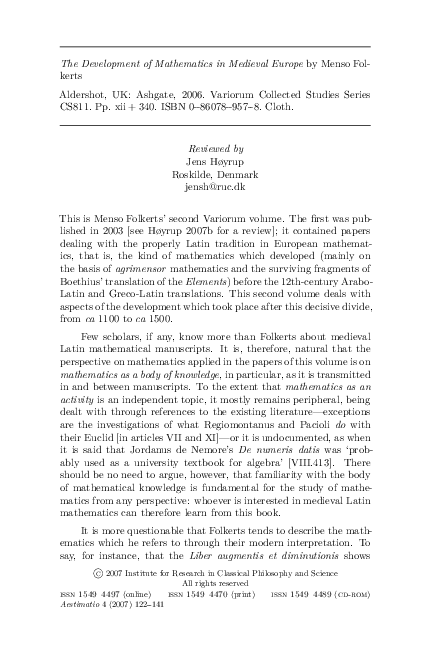 (PDF) The Development of Mathematics in Medieval Europe: The Arabs ...
