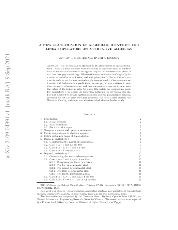 (PDF) A new classification of algebraic identities for linear operators ...