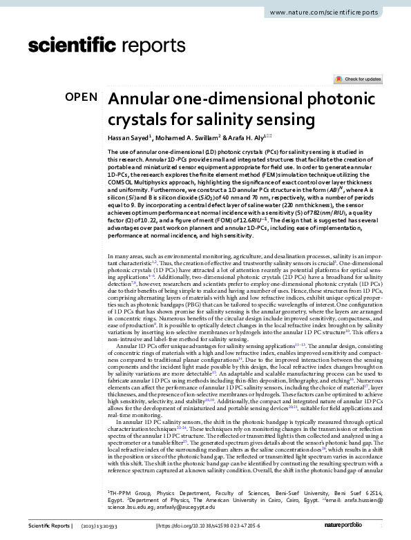 (PDF) Annular one-dimensional photonic crystals for salinity sensing
