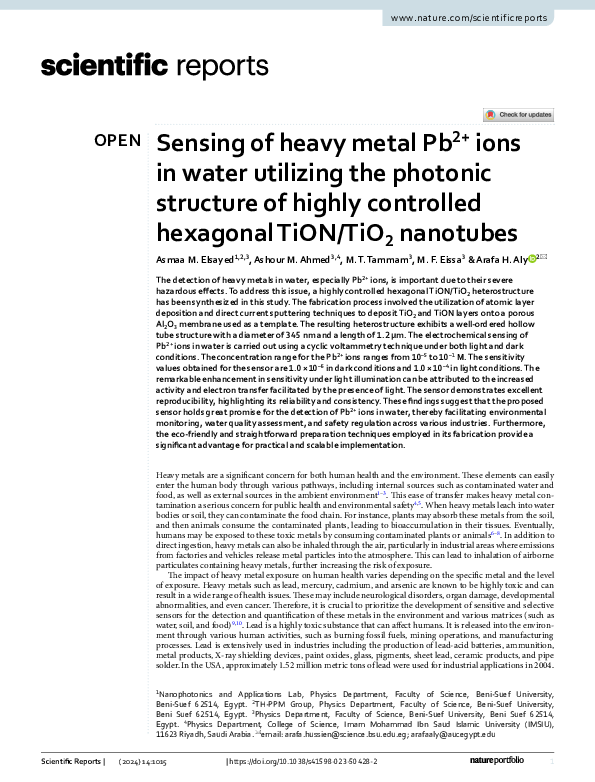 (PDF) Sensing of heavy metal Pb2+ ions in water utilizing the photonic ...