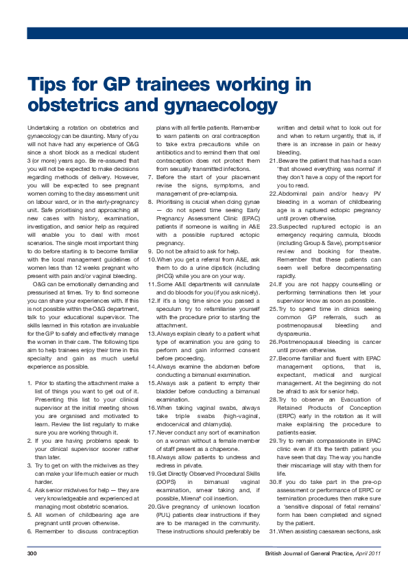(PDF) Tips for GP trainees working in obstetrics and gynaecology