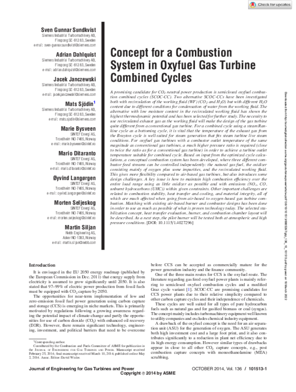(PDF) Concept for a Combustion System in Oxyfuel Gas Turbine Combined Cycles