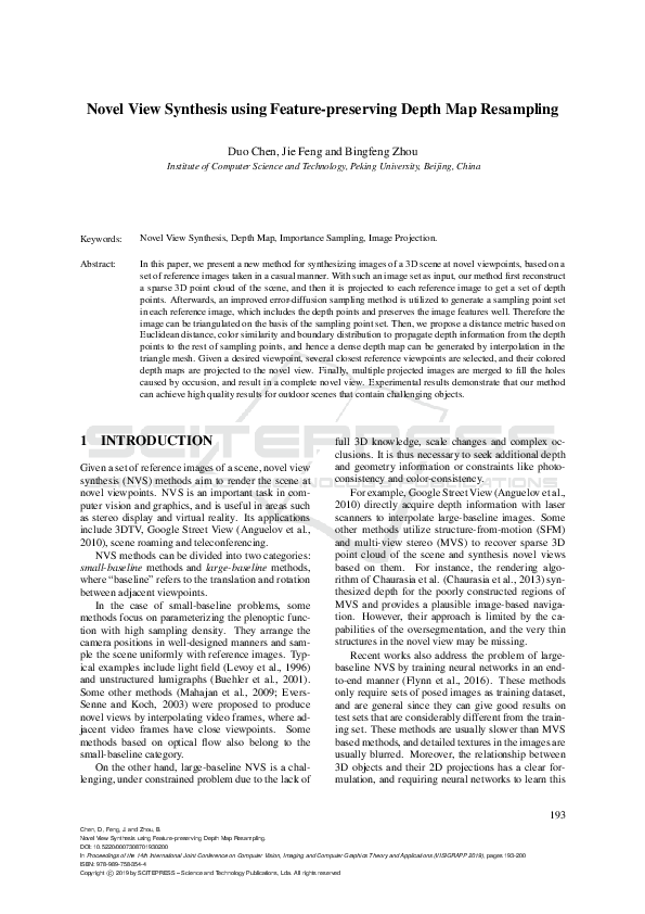 (PDF) Novel View Synthesis using Feature-preserving Depth Map Resampling