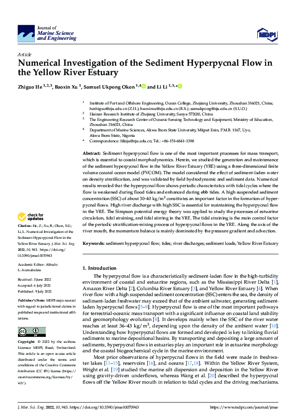 (PDF) Numerical Investigation of the Sediment Hyperpycnal Flow in the ...