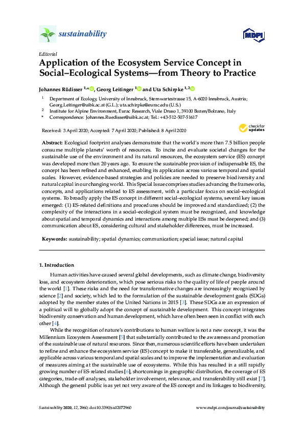 (PDF) Application of the Ecosystem Service Concept in Social–Ecological ...