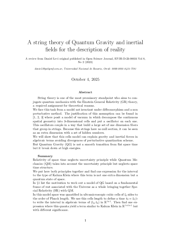 (PDF) A string theory of Quantum Gravity and inertial fields for the ...