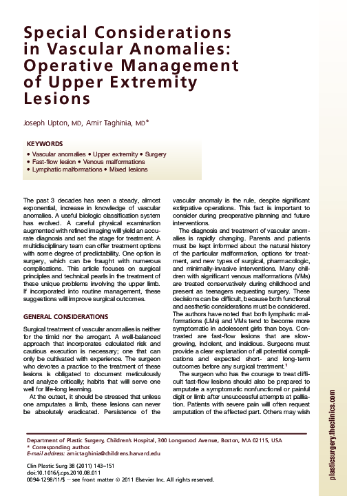 (PDF) Special Considerations in Vascular Anomalies: Operative ...
