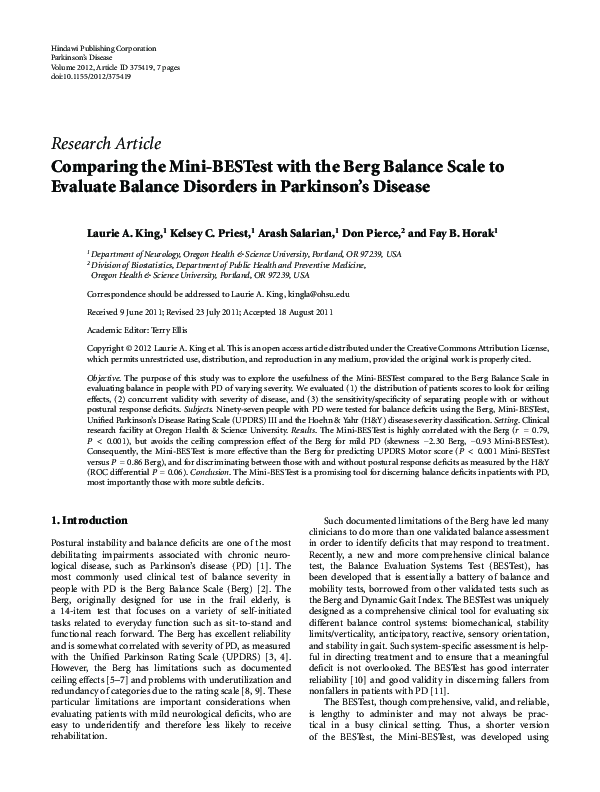 (PDF) Comparing the Mini-BESTest with the Berg Balance Scale to ...